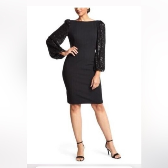 Eliza J Dresses Eliza J Sequin Balloonsleeve Sheath Dress Black